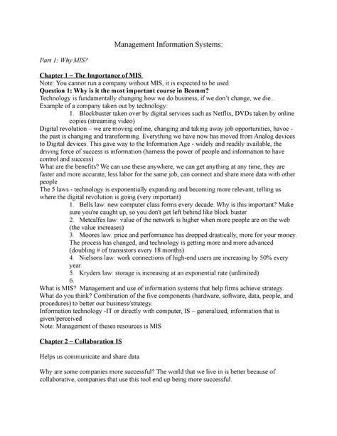 Mmgt Information Systems Lecture Notes Management Information