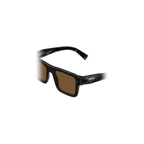 Prada Prada Symbole Rectangular Sunglasses Marbleized Black Yellow Loden Prada