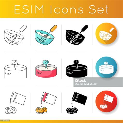 요리 방법 아이콘 세트입니다 선형 검정 색 및 Rgb 색상 스타일 요리 기술 음식 준비 과정 휘핑 크림 치즈 만들기 발효 및