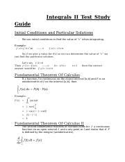 Ap Calculus Integrals II Study Guide Integrals II Test Study Guide Initial Conditions And