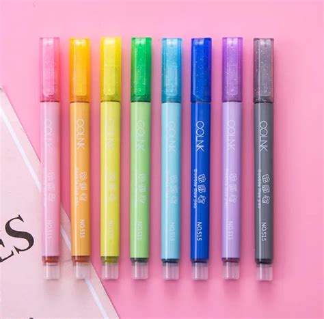 8 шт милые маркерные ручки блестящие 8 цветов контурные ручки двойные линии хайлайтер