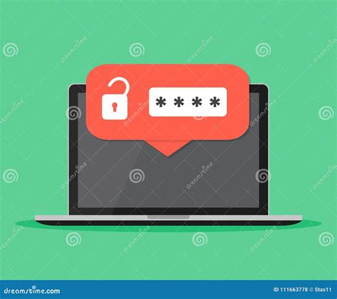 Desktop Computer With Unlocked Password Bubble Notification Flat Cartoon Design Or Pc Screen