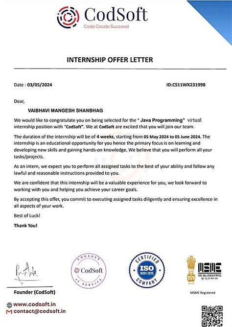 Vaibhavi Shanbhag On Linkedin Internship Javaprogramming Softwaredevelopment Codsoft