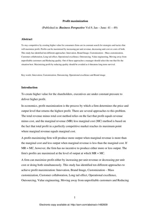 Pdf Profit Maximization