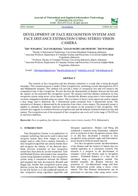 Pdf Face Recognition And Distance Estimation Using Stereo Vision