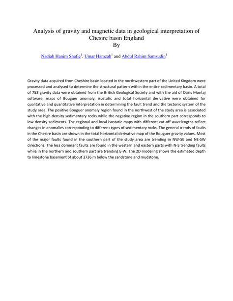 Pdf Analysis Of Gravity And Magnetic Data In Geological