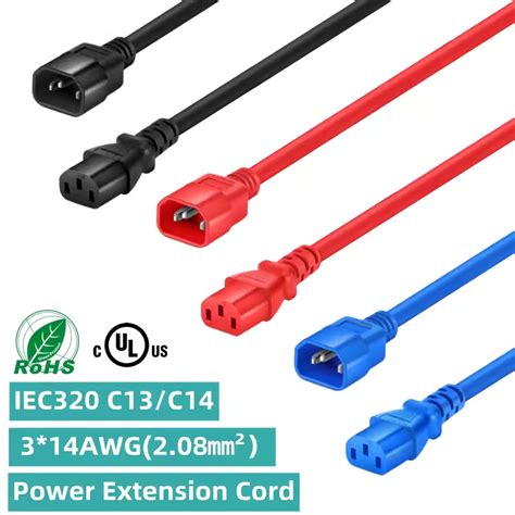 สายเคเบิลต่อขยาย Iec320 C14 เป็น C13 Pdu Ups 10a 250v ตัวผู้ เป็นตัว
