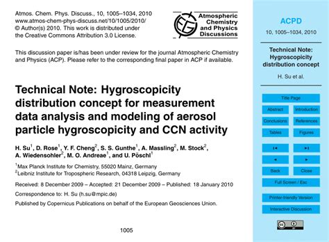 Pdf Technical Note Hygroscopicity Distribution Concept For Measurement Data Analysis And