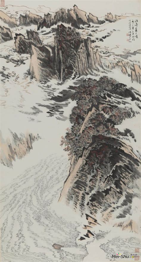 《江涛万古峡》陆俨少中国画高清作品欣赏名画欣赏美术网 Mei