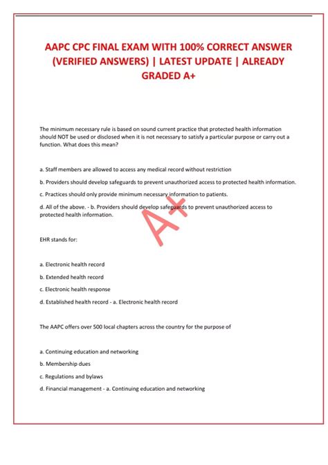 Aapc Cpc Final Exam With 100 Correct Answer Verified Answers Latest Update Already Graded