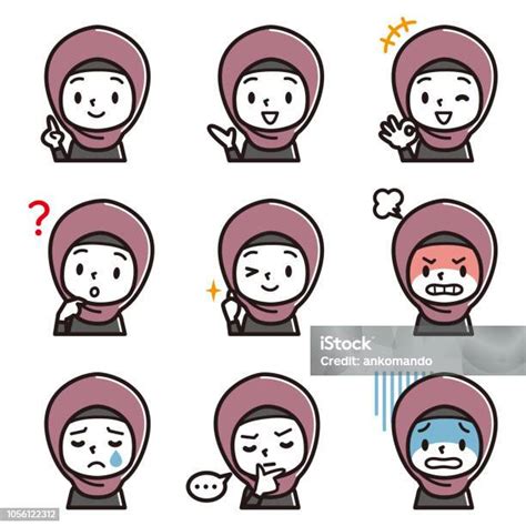 여자의 얼굴 그림의 집합입니다 아랍어 여자의 문자 걱정하는에 대한 스톡 벡터 아트 및 기타 이미지 걱정하는 귀여운 눈물