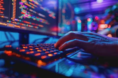 Programmers Hands On Keyboard Writing Source Code Screen Showing Code