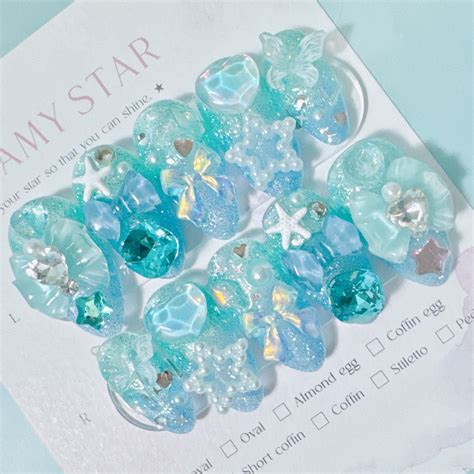 🍁추석 할인 특가🍂 ️‍🔥주문 폭주 ️‍🔥 👑프린세스 다이어리 마린⚓ 수제네일팁 네일팁 풀파츠네일 나비네일 글리터네일 몽환네일 화려한네일 키치네일