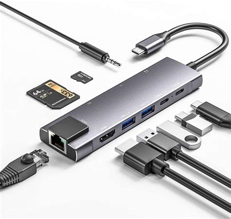 USB C Hub In Multiport Adapter W Gigabit Ethernet W PD K Hz USB USB C