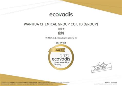 深化可持续发展战略，万华化学再获ecovadis金牌认证勋章中国发展网