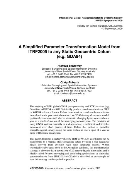 pdf a simplified parameter transformation model from itrf2005 to any