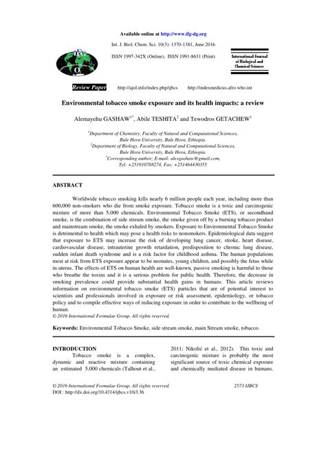 Pdf Environmental Tobacco Smoke Exposure And Its Health Impacts A Review