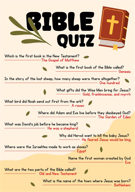 Bible Quiz Multiple Choice Questions With Answers Printable