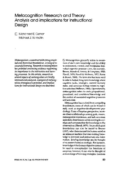 Pdf Metacognition Research And Theory Analysis And Implications For