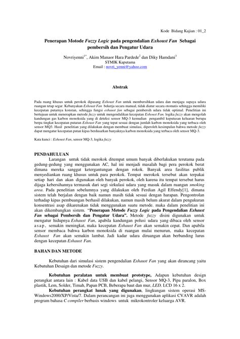 Pdf Penerapan Metode Fuzzy Logic Pada Pengendalian Exhoust Fan