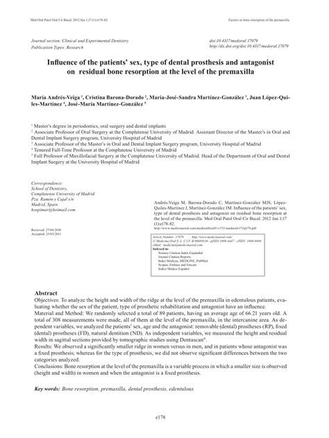 Pdf Influence Of The Patients Sex Type Of Dental Prosthesis And