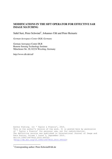 Pdf Modifications In The Sift Operator For Effective Sar Image Matching