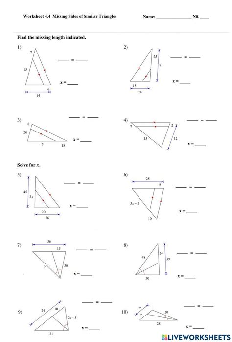Worksheet 4 4 Similar Triangles Worksheet Live Worksheets Worksheets Library