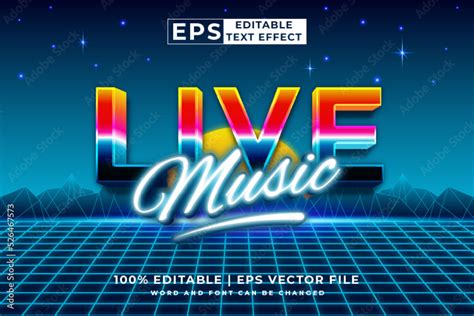 Editable Text Effect Live Music Retro 3d 80s Template Style Premium Vector Stock Vector Adobe