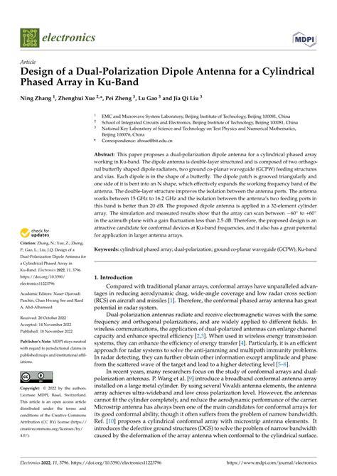 Pdf Design Of A Dual Polarization Dipole Antenna For A Cylindrical Phased Array In Ku Band