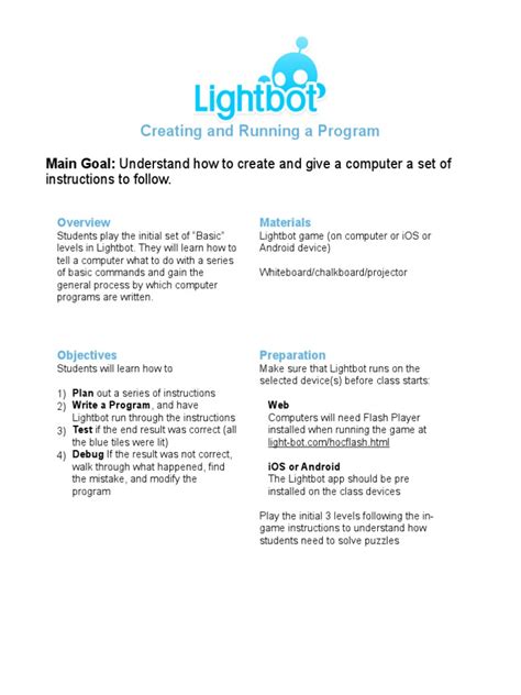 Lightbot Basicprogramming Pdf Pdf Ios Computer Programming