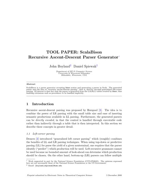 PDF TOOL PAPER ScalaBison Recursive Ascent Descent Parser Generator