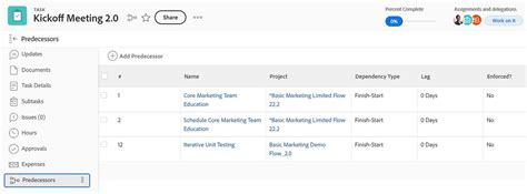 overview of task predecessors adobe workfront