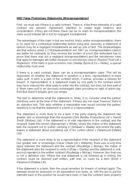 False Preliminary Statements Misrepresentation There Is If The Three Elements Of A Valid