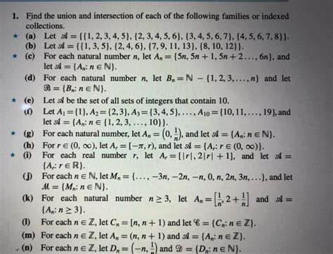 Solved 1 Find The Union And Intersection Of Each Of Chegg Com