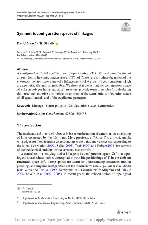Symmetric Configuration Spaces Of Linkages Request Pdf