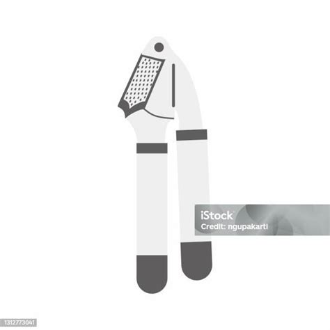 마늘 프레스 벡터 아이콘 강철 수동 장치 음식 준비를위한 주방 장비 흰색 배경에 격리 된 플랫 벡터 간단한 요소 일러스트 세대 그림 가정용 개념 강철에 대한 스톡 벡터 아트