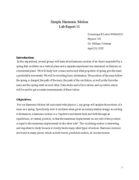 Harmonic Motion Physics Lab PLAB Southeastern Studocu