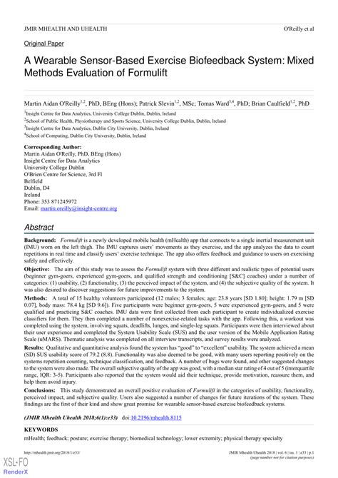 Pdf A Wearable Sensor Based Exercise Biofeedback System Mixed Methods Evaluation Of Formulift