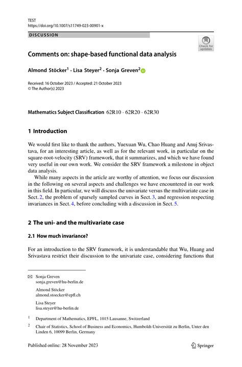 Pdf Comments On Shape Based Functional Data Analysis