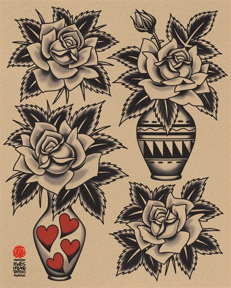 Trad Flower Tattoo Flash