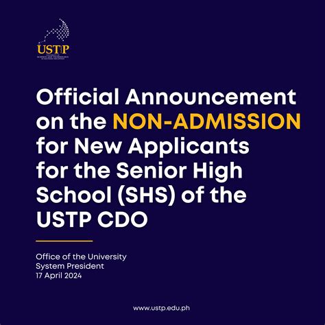 Official Announcement On The Non Admission For New Applicants For The Senior High School Shs