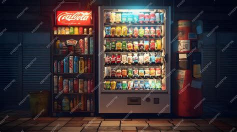 Premium Photo Colorful Soda Vending Machine With Assorted Soda Cans
