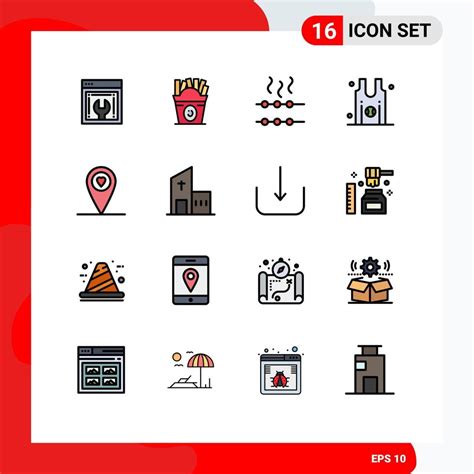 Editable Vector Line Pack Of 16 Simple Flat Color Filled Lines Of Building Location Food Team
