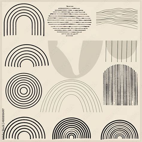 Hand Drawn Abstract Minimal Element Mid Century Vector Set Aesthetic Contemporary Stripe Line