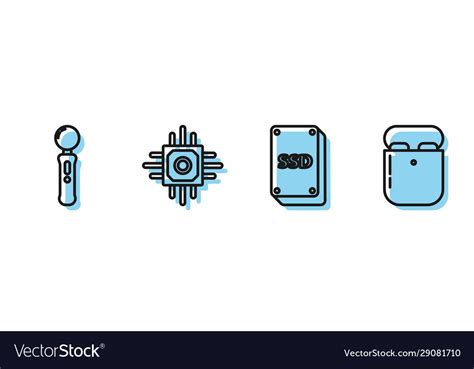 Set Line Ssd Card Gamepad Processor And Air Vector Image