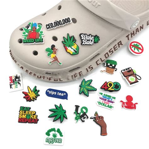 Cartoon Green Leaf Jibbitz Charms Weed Plant Croc Jibbits Cannabis