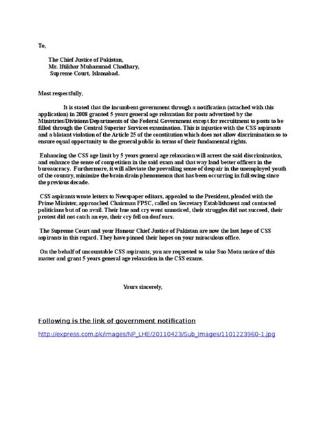 Css Age Relaxation Letter To Chief Justice For Suo Moto Action Pdf