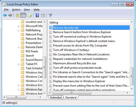 how to enable disable the security tab of files and folders on windows