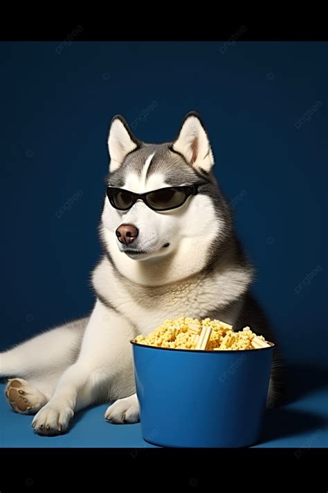 영화 팝콘 옆에 선글라스를 낀 허스키 배경 배경 화면 및 일러스트 무료 다운로드 Pngtree