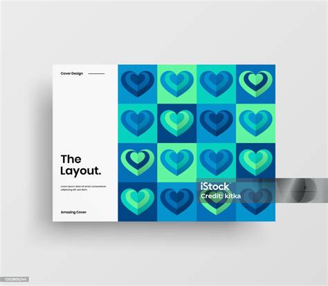 놀라운 발렌타인 데이 벡터 A4 수평 방향 전면 페이지 모형 하트 일러스트 디자인 레이아웃이 있는 추상 커버 휴일 인사말 카드 간단한 창조적 인 브로셔 템플릿 배경 A4